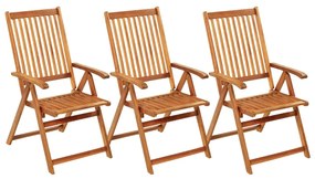 Skládací zahradní židle s poduškami 3 ks masivní akáciové dřevo,  3064092