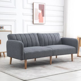 HOMCOM Rozkládací pohovka 2místná, rozkládací pohovka s funkcí spaní, polyester podobný lnu, kaučukové dřevo, šedá, 173x75x73cm| Aosom