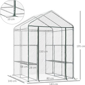 Outsunny PVC Zelená Skleník Zahradní Domek S 6 Policemi 143 x 195 cm