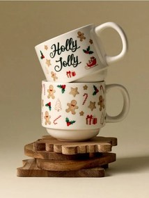 Sinsay - Vánoční keramické hrnky s motivem perníčků a nápisem „Holly Jolly“ 2 ks - vícebarevná