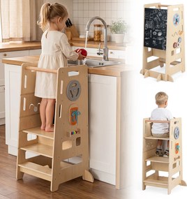 Costway 2 výškově nastavitelná schůdková stolička 4 v 1 Montessori výuková věž