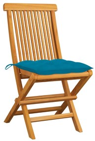 vidaXL Zahradní židle se světle modrými poduškami 2 ks masivní teak