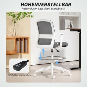 HOMCOM Kancelářská židle, otočná, pojízdná, síťované opěradlo, pěnový polštář, šedá