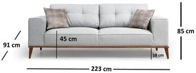 Designová 3-místná sedačka Tarika 223 cm světle šedá - Skladem