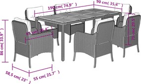 7dílný zahradní jídelní set s poduškami černý polyratan 3211870