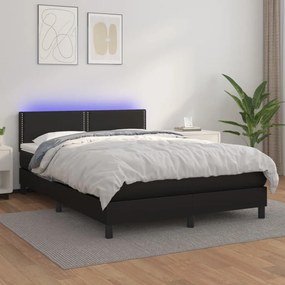 Box spring postel s matrací a LED černá 140 x 190 cm umělá kůže 3134159