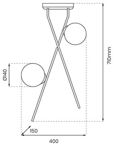 Stropní svítidlo Inter, 2x bílé skleněné stínítko, b