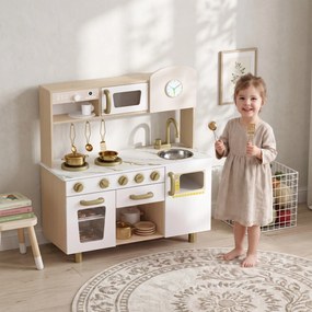AIYAPLAY Dětská kuchyňka kávovar Dětská herní kuchyňka příslušenství s sporákem, kohoutkem, odkládací plochou a kuchyňským nádobím 3-6 let, bílá