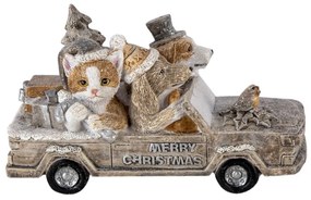 Vánoční dekorativní soška s kočkou a pejsky v autě – 15x7x9 cm