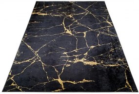 Kusový koberec pratelný TOSCANA 2113 Mramor Abstraktní pogumovaný černý zlatý Rozměr: 80x200 cm