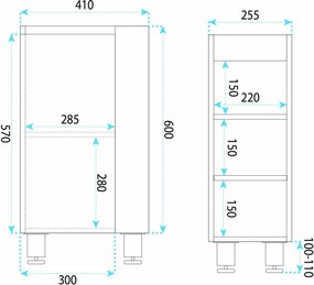 Rea Astra, umyvadlová skříňka 430x260x825 mm s keramickým umyvadlem, hnědá/bílá, REA-M0404