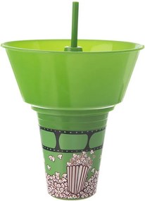 Pohár s brčkem a miskou na popcorn SNACK, zelený, 550 ml