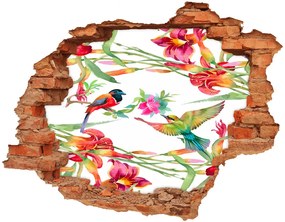 Wallmuralia Díra 3D fototapeta nálepka Egzotičtí ptáci 90x70 cm
