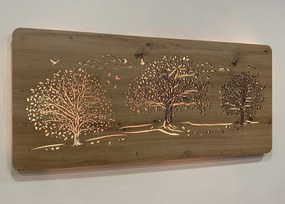 Li-Go "Tři lípy" světelný obraz s baterií 110x50cm varianta ovládání: manuál/pohybové čidlo, provedení povrchu: dub