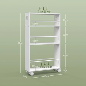 HOMCOM 3-policový kuchyňský vozík se bočními zábradlím a madly do jídelny a koupelny 45x15x80 cm Bílý