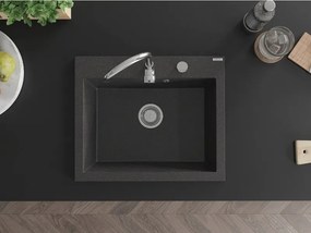 Mexen Elix dřez granitový 1-komorový 600 x 500 mm, černý skvrnitý, sifon chrom - 6525601005-76