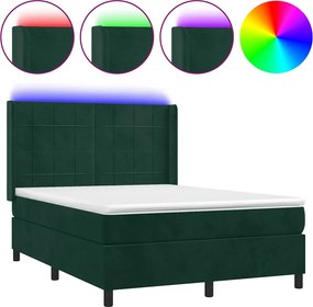 Box spring postel s matrací a LED tmavě zelená 140x200 cm samet 3139568