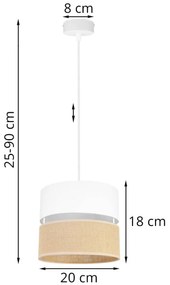 Závěsné svítidlo JUTA, 1x jutové/bílé textilní stínítko, W