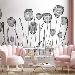 Fototapeta Lineární květiny - černobílé minimalistické rostliny ve stylu boho