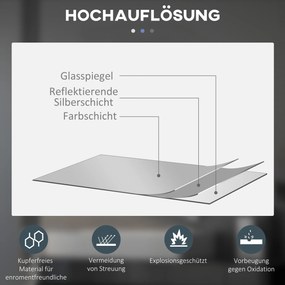 Kleankin kulaté LED nástěnné zrcátko, dotykový spínač, měnící barvu 3000K-6500K, proti mlze, ø 70 cm, bílá/stříbrná