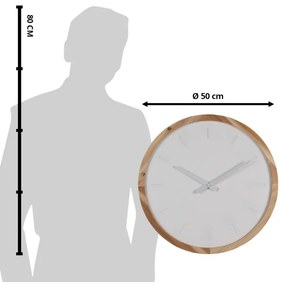 Bílo-hnědé dřevěné minimalistické nástěnné hodiny - Ø 50*4 cm / 1*AA