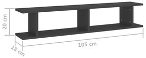 Nástěnné police 2 ks šedé 105 x 18 x 20 cm dřevotříska - Default Title