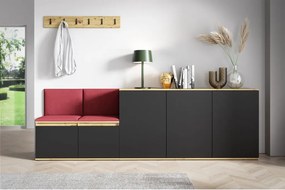 Eka Předsíňová stěna s čalouněnými panely Trinity 35 - Dub Artisan s černou / Rubínová 2324