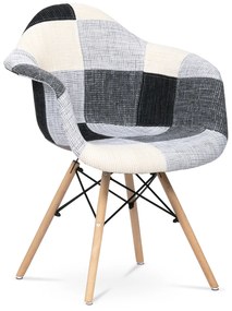 Designové jídelní křesílko CT-767 PW2 látka patchwork, masiv buk přírodní, kov černý