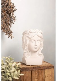 Šedý antik cementový květináč dívka s věněčkem – 20x17x30 cm