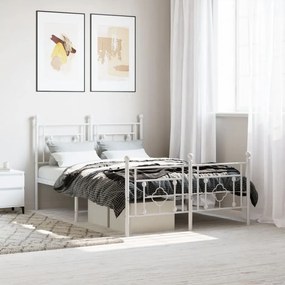 Kovový rám postele s hlavovým a nožním čelem bílý 120 x 190 cm - Default Title