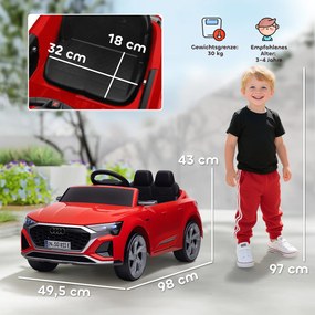 AIYAPLAY Elektrické auto pro děti od 3 let Audi Q8 etron Sportback 12V s baterií a dálkovým ovládáním, jarní odpružení, světla, klakson a hudba červe…