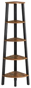 Rohový regál v industriálním designu, 5 polic, 159x34x34 cm