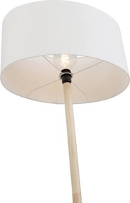 Dřevěná stojací lampa s oválným lněným stínidlem bílá 50cm - Mels