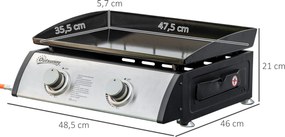 Stolní plynový gril Outsunny BBQ se 2 hořáky, stolní plynový gril s hadicí, nerezová ocel a kov, nepřilnavá grilovací deska, ideální pro kempování