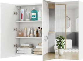 Costway 87 cm zrcadlová skříňka s 3 dveřmi nástěnná vestavná koupelnová
