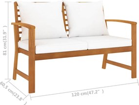 Zahradní lavice 120 cm s krémovou poduškou masivní akácie 311829