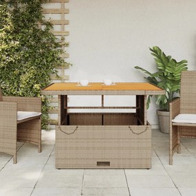 Zahradní stolek béžový 110 x 110 x 71 cm polyratan a akácie