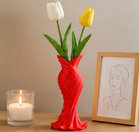 váza, styl půvab, plast, 12x4x4 cm, červená, Dekorino VD0260021