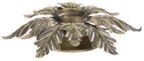 Zlatý kovový svícen s dekorací listů – Ø 23*5 cm