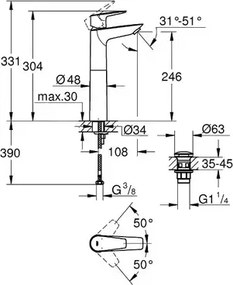 Grohe Start Edge - Umyvadlová baterie s výpustí Push-Open chrom