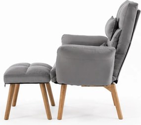 relaxační křeslo, polohovací, s podnožkou, dřevo/textil, 101x85x69 cm, nohy světlé/šedá, Dekorino SILVANA