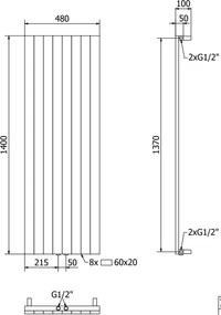 Mexen Topeka, topné těleso 1400 x 400 mm, 995 W, černá, W210-1400-480-00-70