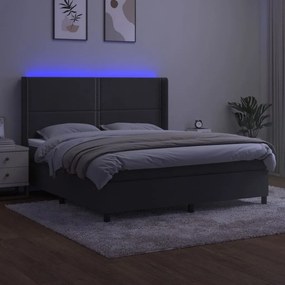 Box spring postel s matrací a LED tmavě šedá 160x200 cm samet 3139512