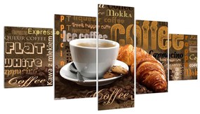 Obraz šálku kávy a croissantů (150x80 cm)