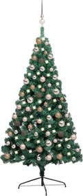 vidaXL Umělý vánoční půl stromek s LED a sadou koulí bílý 150 cm [3077483] Barva: green and rose