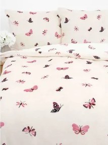 MK Lůžkoviny Prodloužené mikroplyšové povlečení Exclusive - Motýlci béžové 140 × 220 cm, 70 x 90 cm