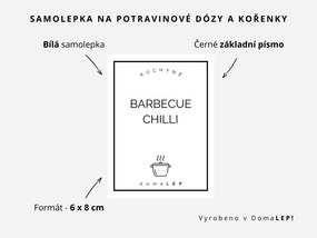 BARBECUE CHILLI - omyvatelná samolepka na kořenky, výběr rozměrů Ø 5 cm / 5 x 5 cm / 6 x 8 cm | DomaLEP tvar: OBDÉLNÍK, barva: BÍLÁ - ČERNÉ písmo, velikost: š. 6 cm x v. 8 cm – základní písmo