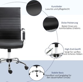 Kancelářská židle Vinsetto ergonomická manažerská židle s houpací funkcí, výškově nastavitelná, čalouněná umělou kůží a pěnou, černá | Aosom.de