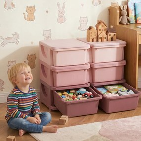 HOMCOM Plastový úložný box, úložný prostor na hračky, 6 zásuvek, organizér na hračky, komoda do dětského pokoje, růžová