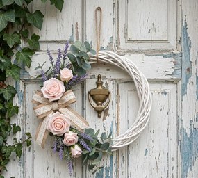 Bílý antik ratanový věnec Wreath Rattan XL - Ø 50*5 cm